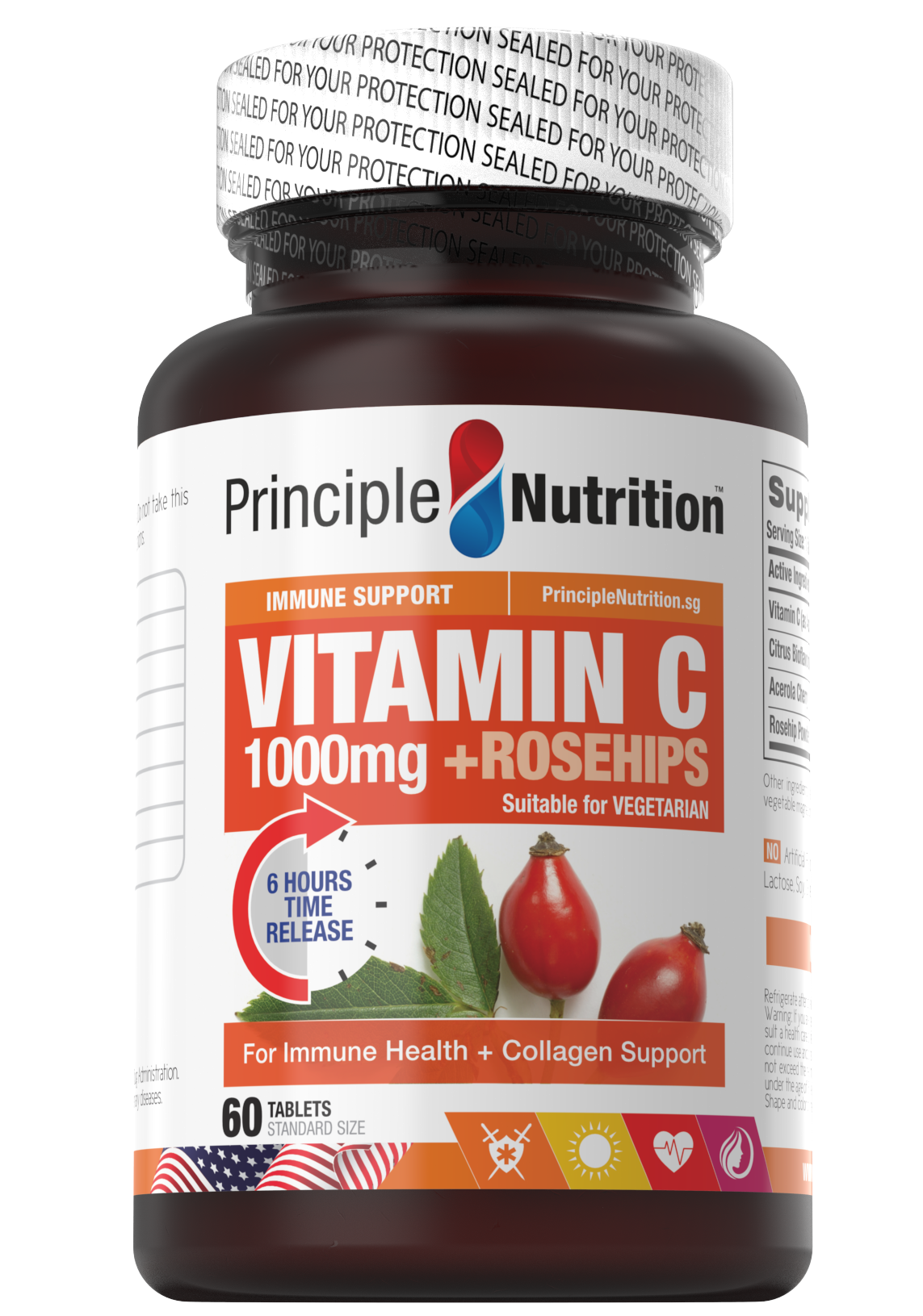 High Potency Vitamin C 1000mg with Rosehips (Time release) - Principle ...